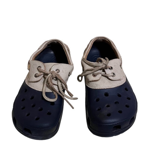 CROCS | Shoes | Crocs Mediumlarge Blue And Beige Laceup Closedtoed ...
